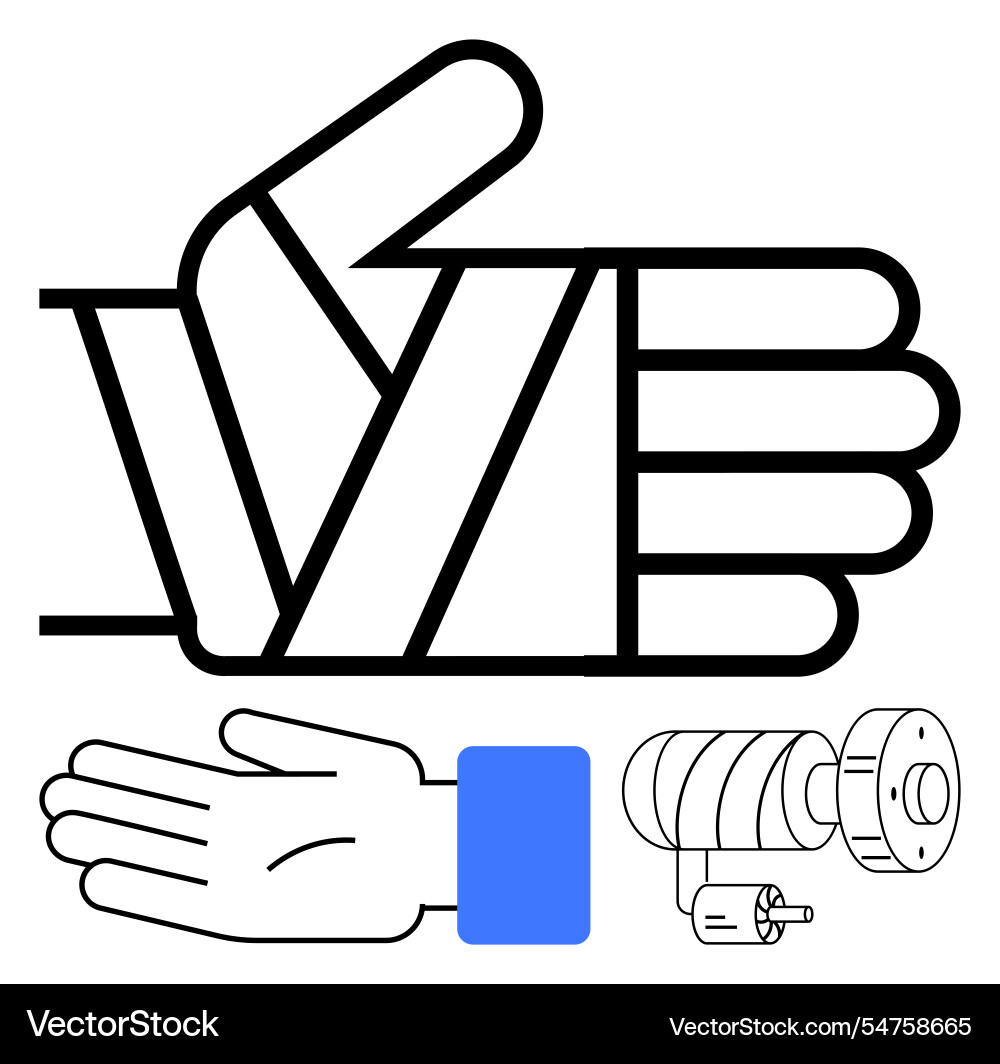 Hand wrapped with bandage and cast depiction next Vector Image