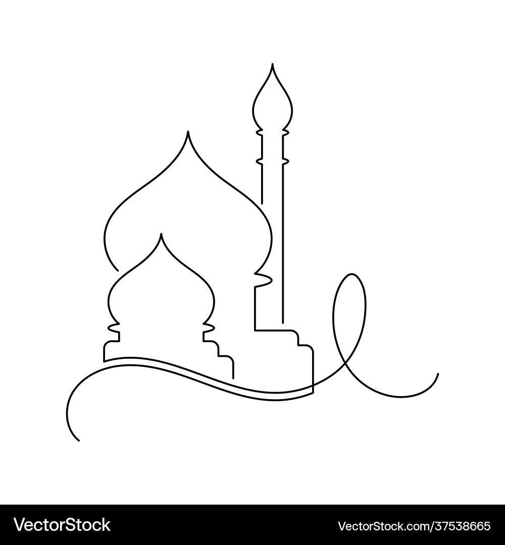 Islamic mosque line art drawing Royalty Free Vector Image