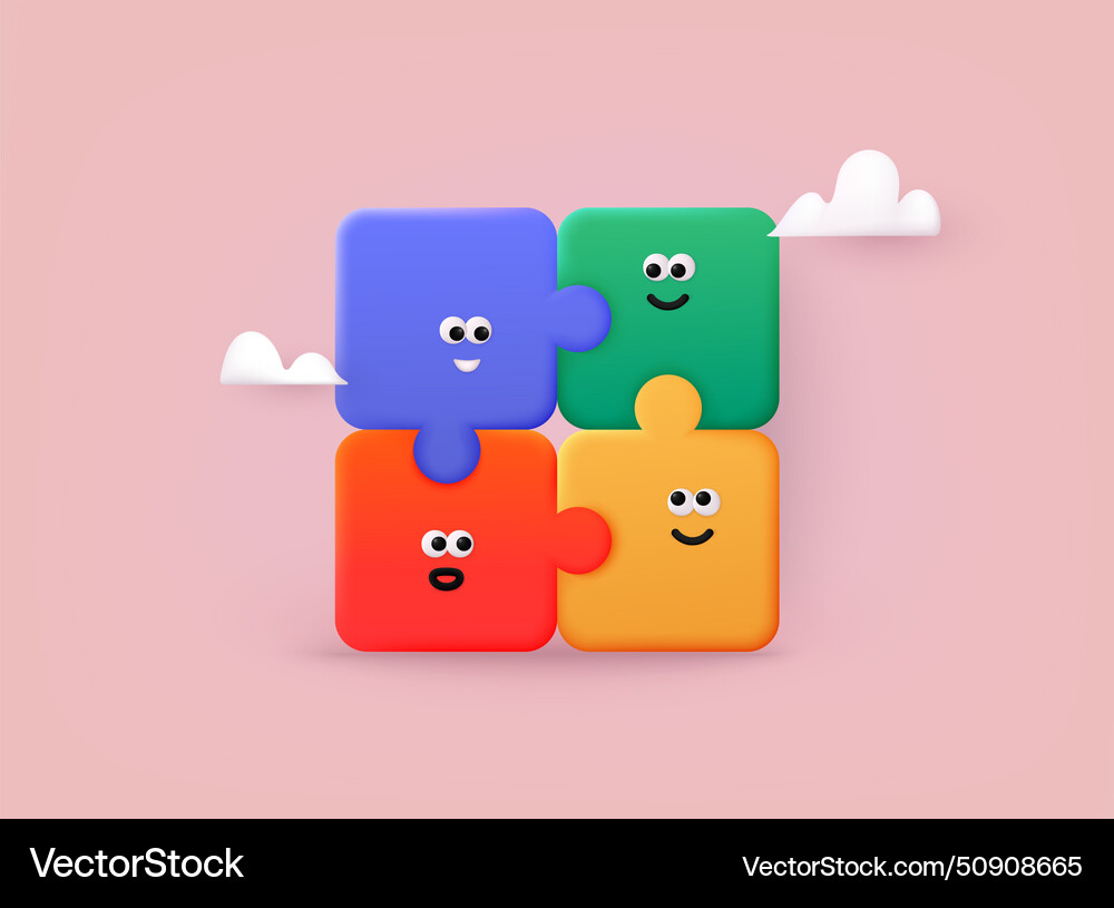 Jigsaw puzzle cute cartoon face team concept Vector Image