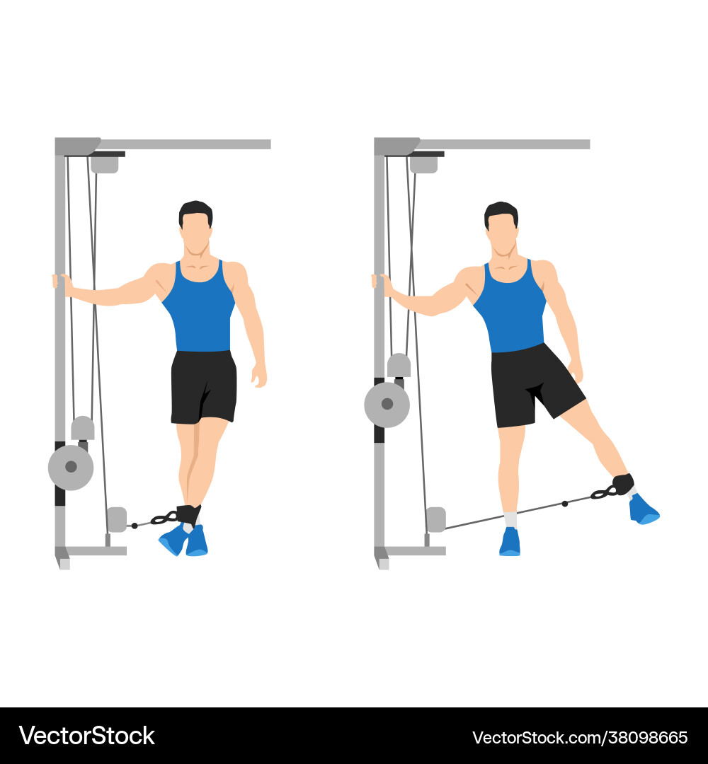 Man doing cable hip abduction adduction exercise Vector Image