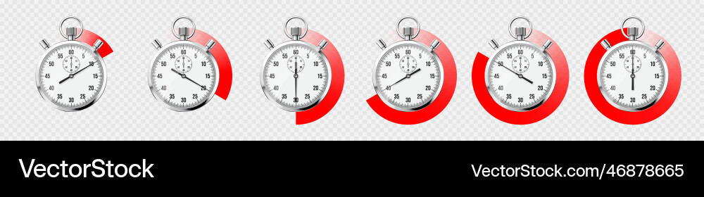 Realistic classic stopwatch shiny metal Royalty Free Vector