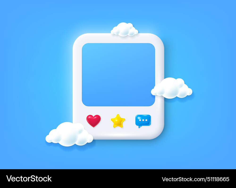 Social media photo 3d frame with heart like Vector Image