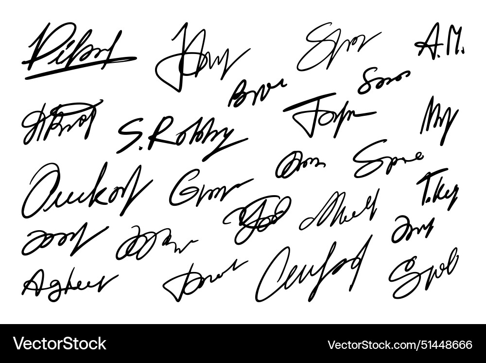 Autographs handwritten pen signatures documents Vector Image