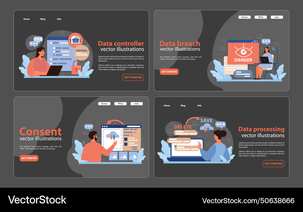 Data protection set flat Royalty Free Vector Image