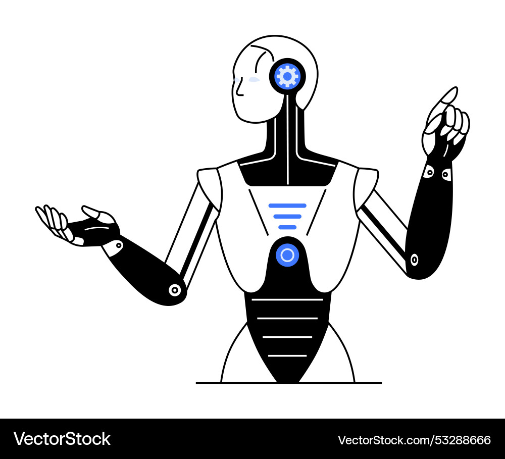 Humanoid robot with raised arms showcasing gears Vector Image
