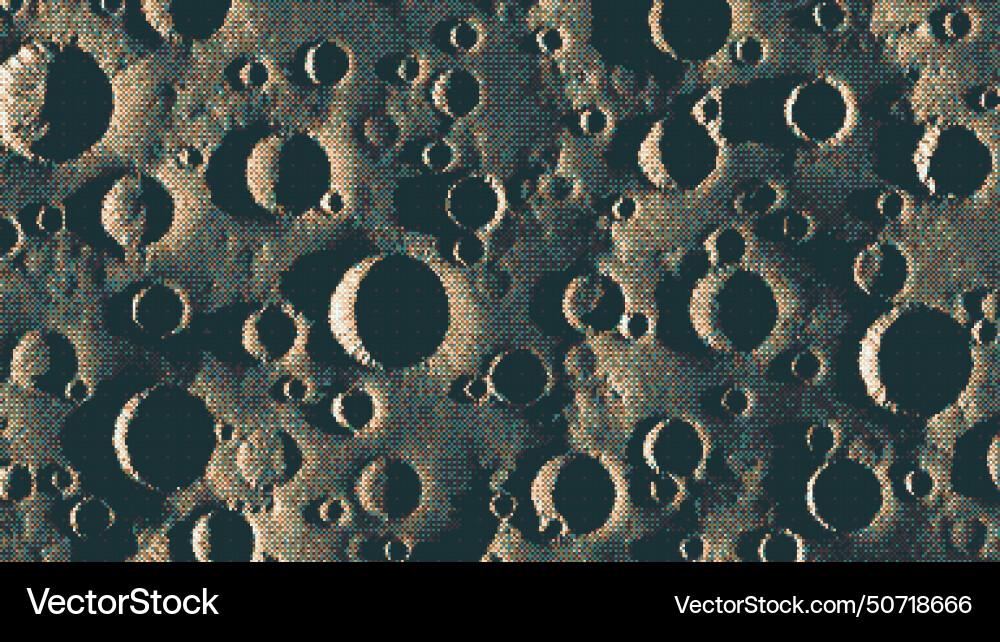Pixelated moon surface with many meteorite craters