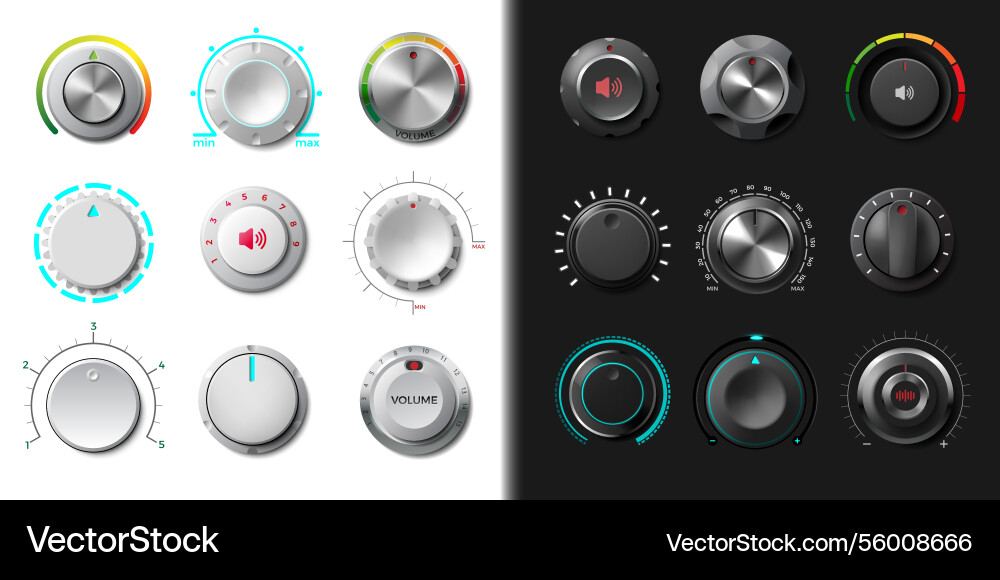Radio dial 3d knob buttons circle music switch Vector Image