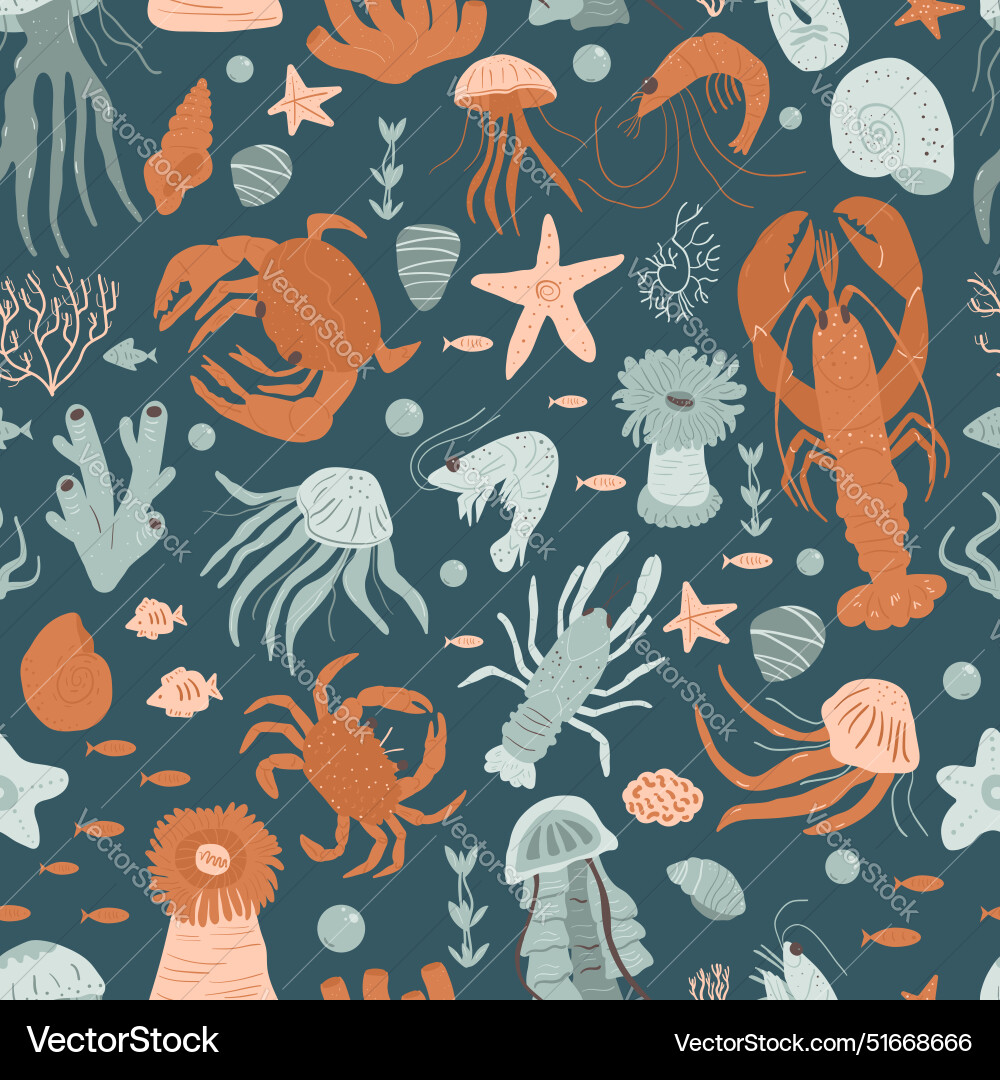 Seamless pattern capturing the diversity of ocean Vector Image
