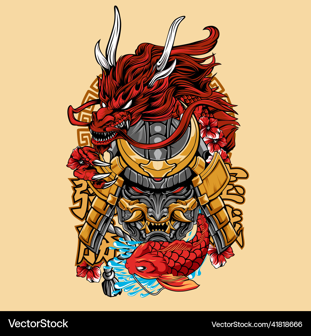 Shogun dragon mask mascot cartoon Royalty Free Vector Image