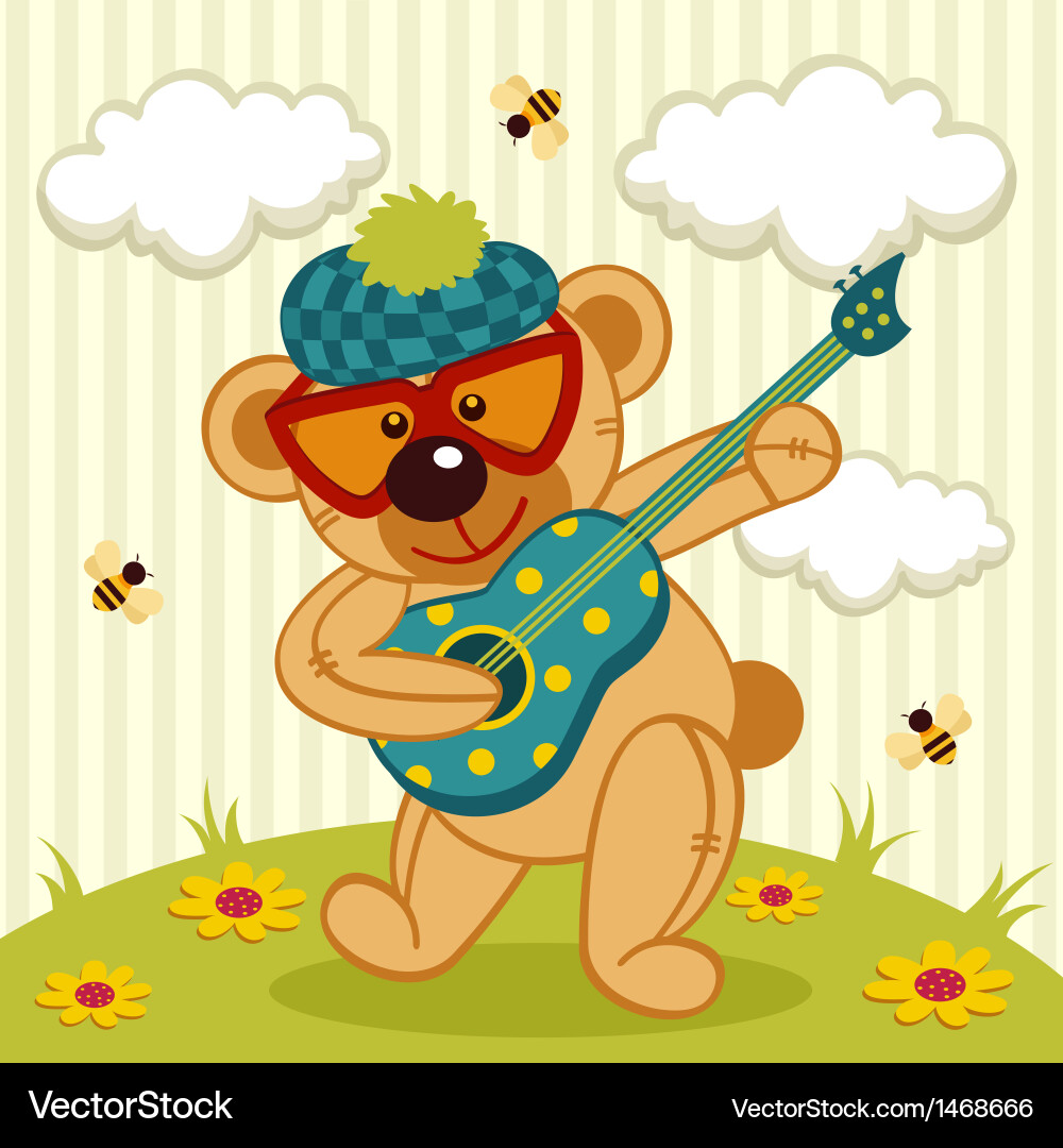 Teddy bear play on a guitar Royalty Free Vector Image