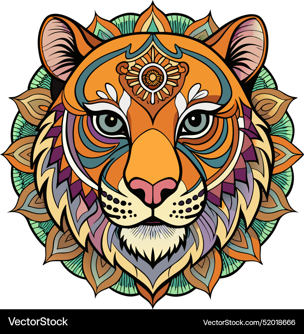 Tiger head mandala entangle coloring page Vector Image