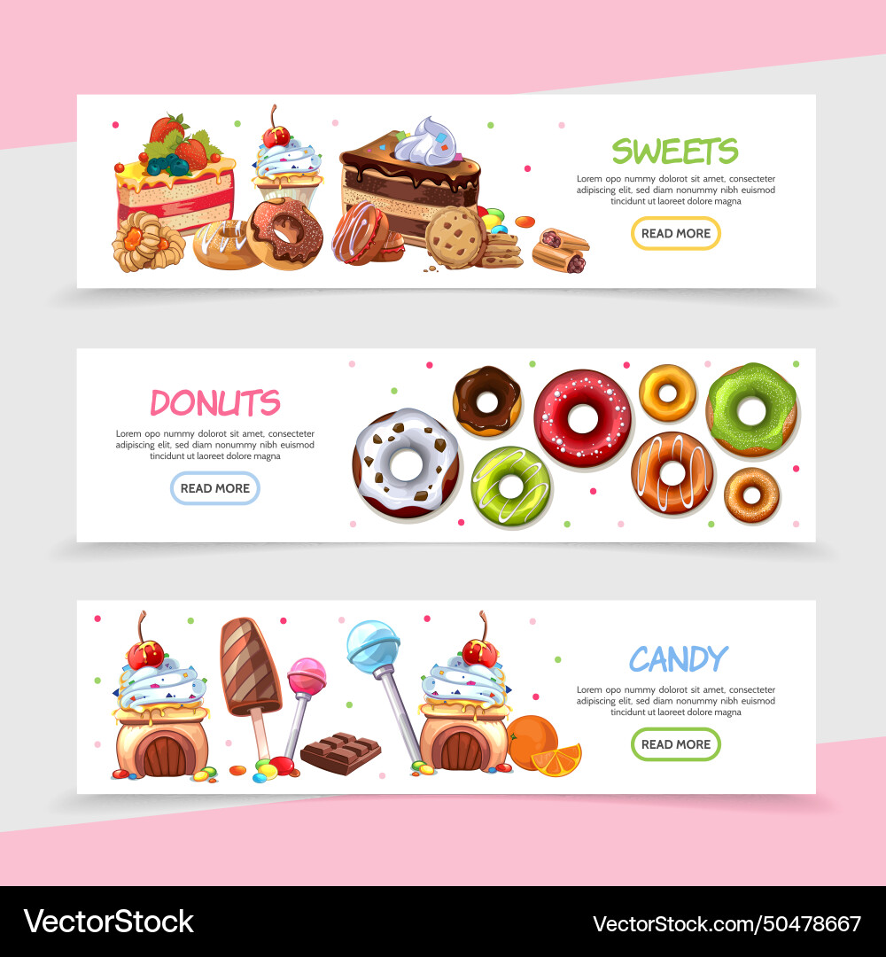 Cartoon sweet products horizontal banners Vector Image