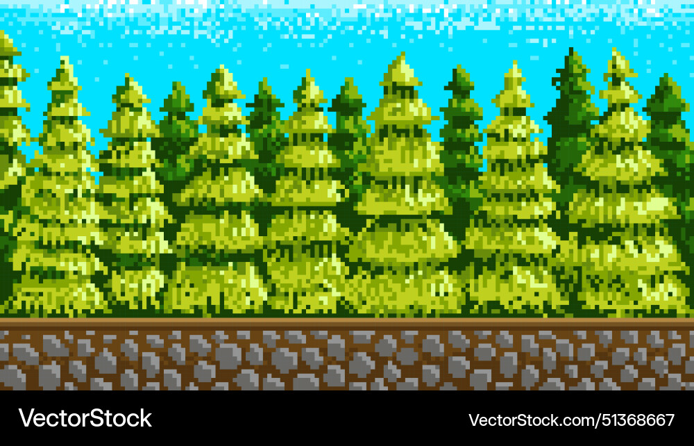Christmas trees snowy forest pixel art 8 bit Vector Image