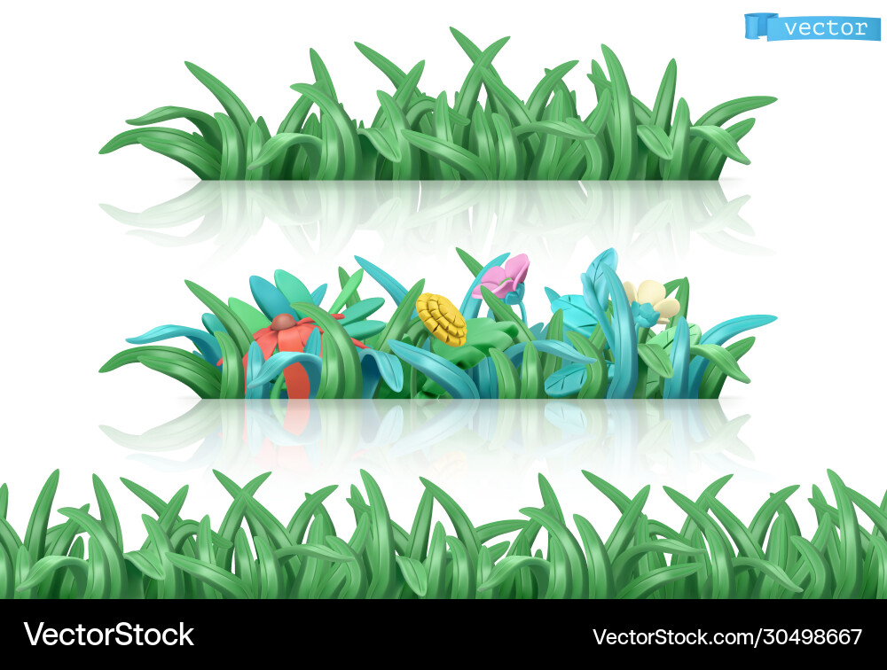 Grass and flowers cartoon 3d seamless pattern Vector Image