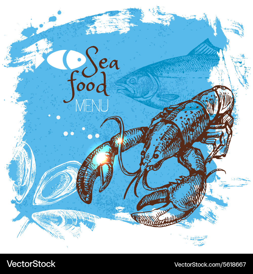 Hand drawn sketch seafood sea Royalty Free Vector Image