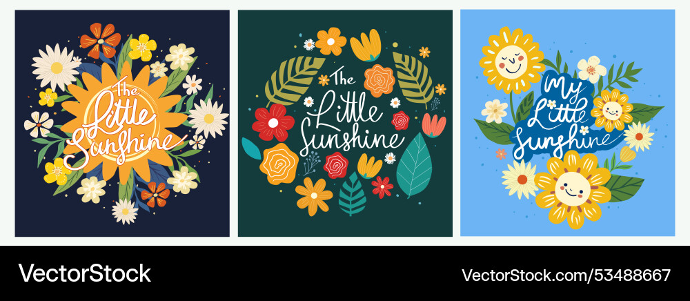 Little sunshine slogan set cute botanical posters Vector Image
