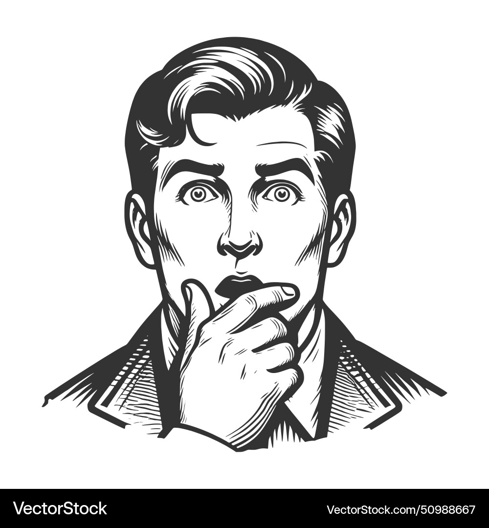 Surprised man engraving sketch Royalty Free Vector Image