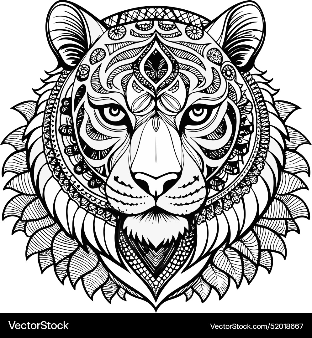 Tiger head mandala entangle coloring page – Royalty-Free Vector ...