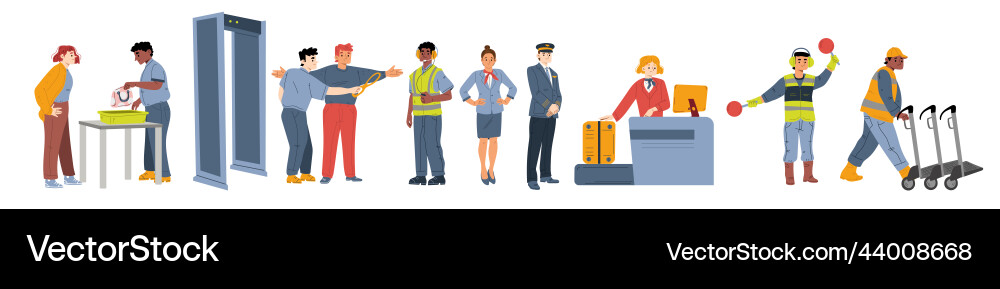 Airport staff pilot stewardess security workers Vector Image