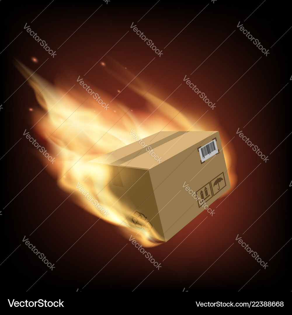 Box on fire Royalty Free Vector Image - VectorStock