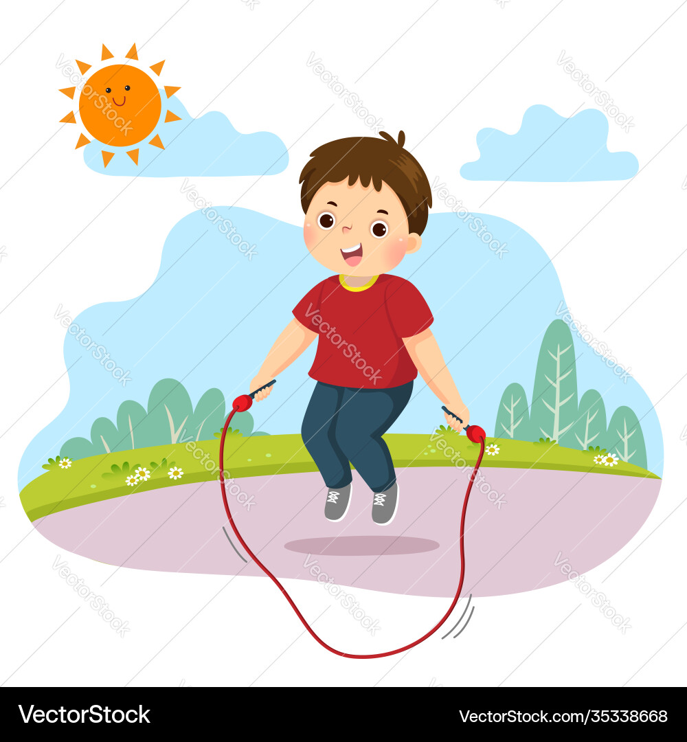 Cartoon little boy jumping rope Royalty Free Vector Image