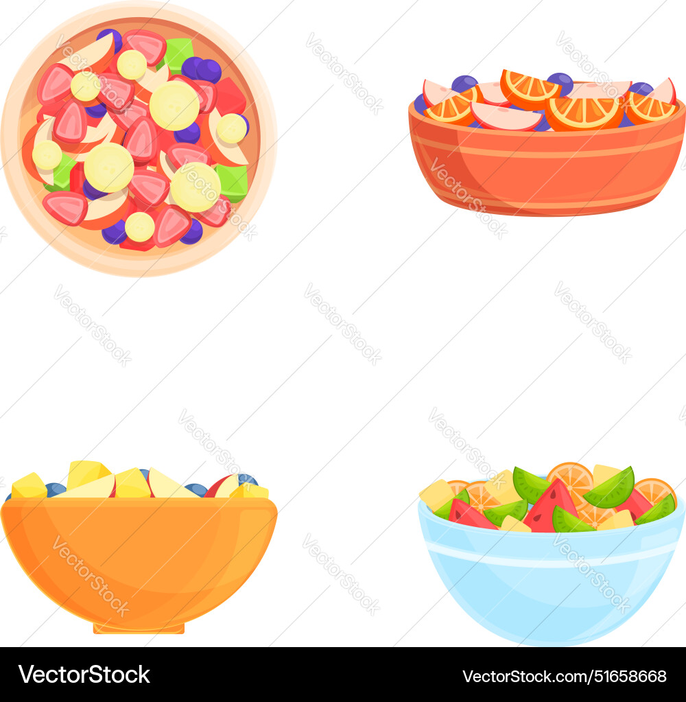 Fresh salad icons set cartoon Royalty Free Vector Image