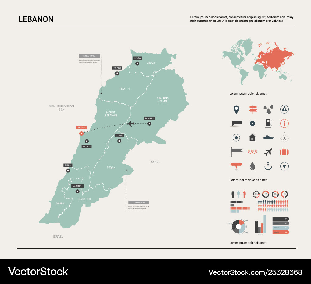 Map lebanon high detailed country Royalty Free Vector Image