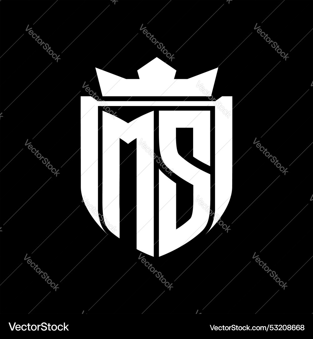 Ms letter logo shield shape inside badge Vector Image