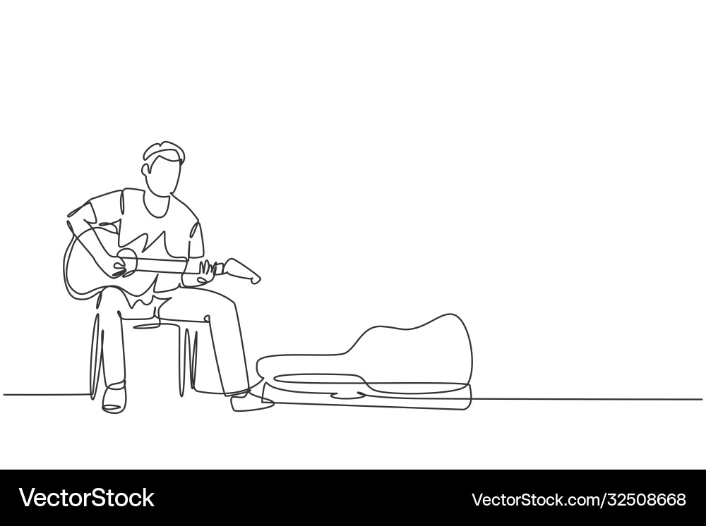 One continuous line drawing young happy male Vector Image