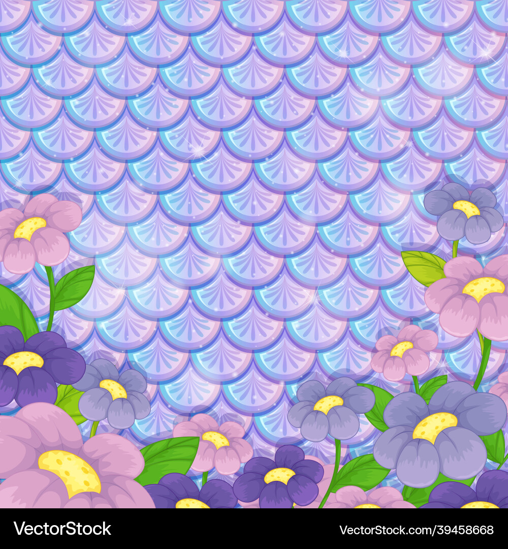 Purple pastel scales pattern with many flowers Vector Image