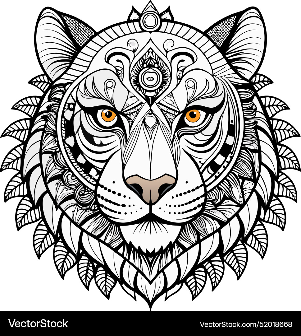Tiger head mandala entangle coloring page Vector Image