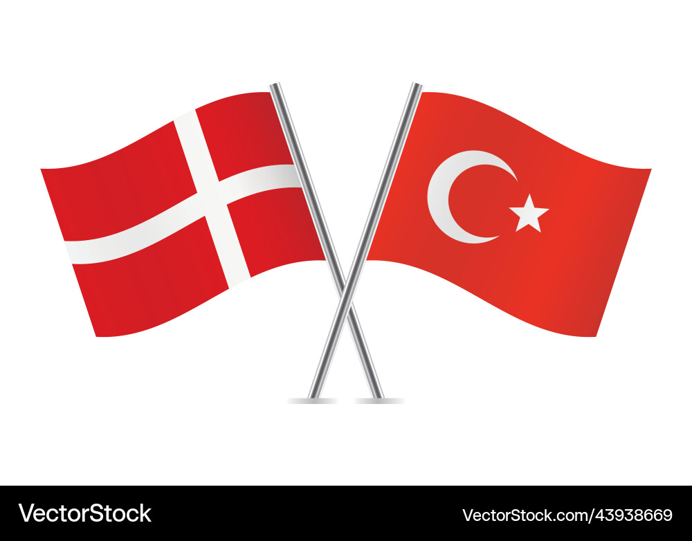 Denmark and turkey crossed flags Royalty Free Vector Image