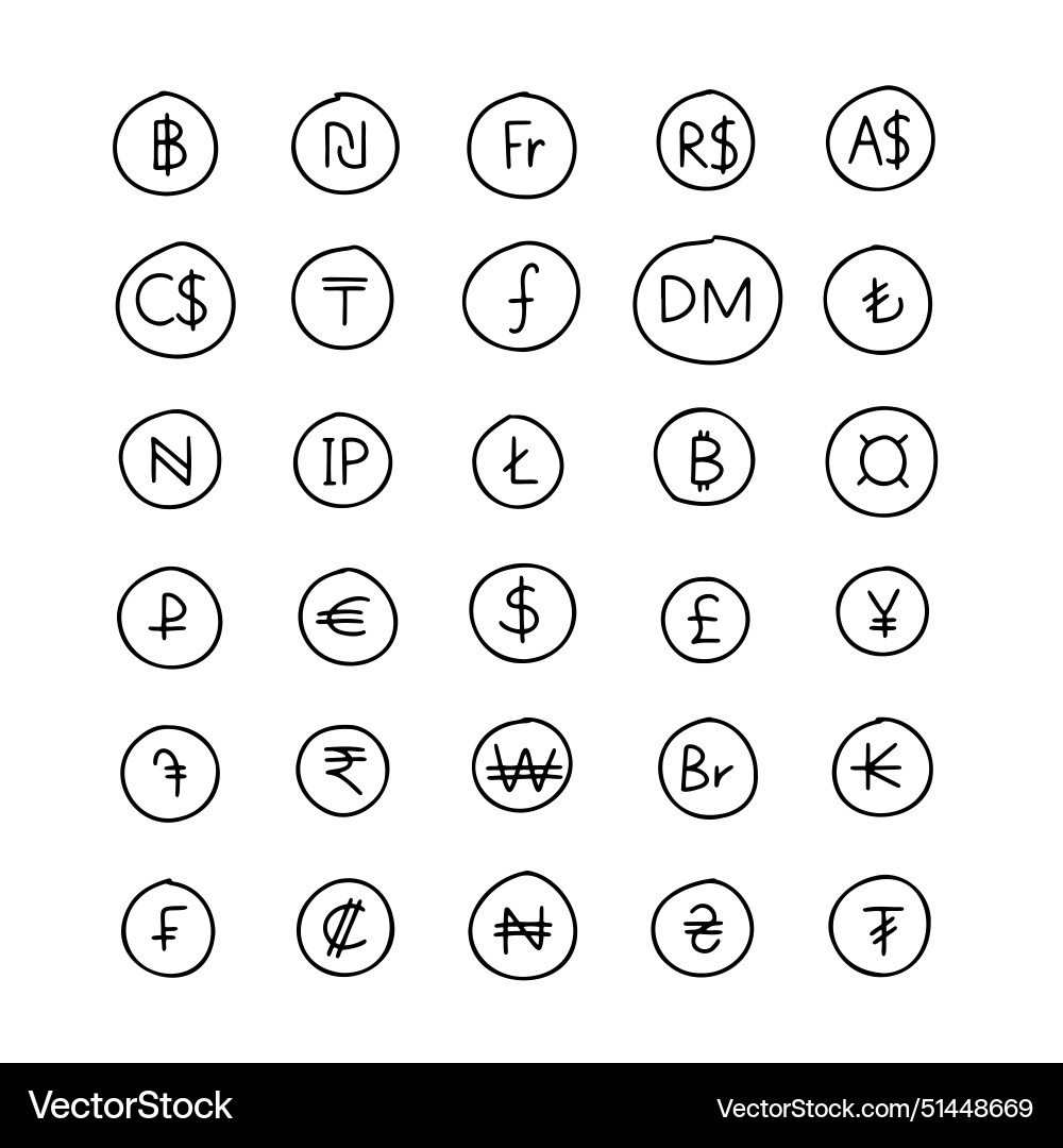 Doodle circle currency symbol international icon Vector Image