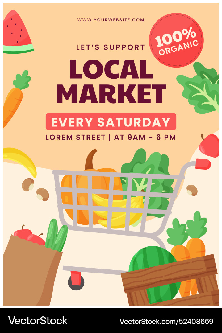 Hand drawn local market poster template Royalty Free Vector