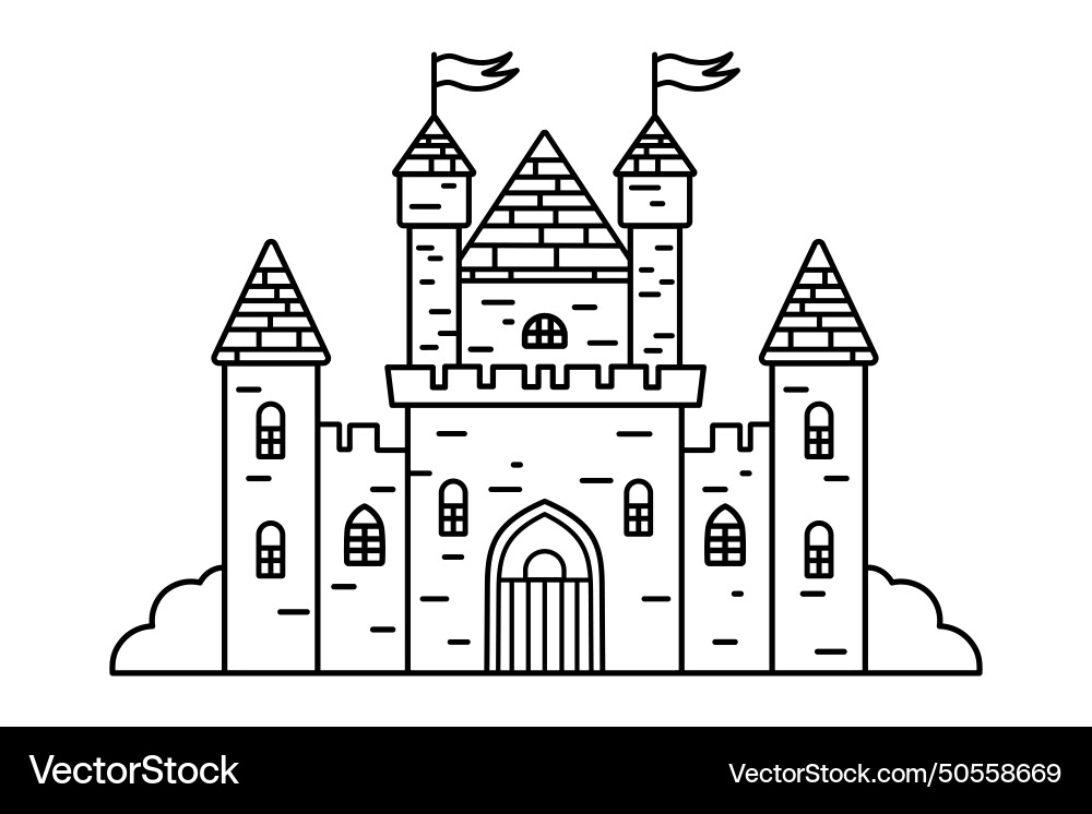 Line art of medieval castle Royalty Free Vector Image