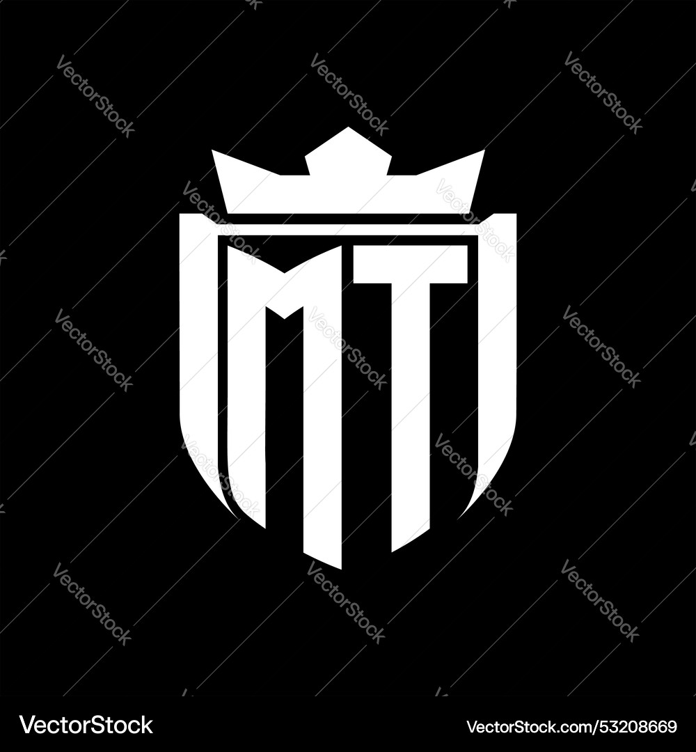 Mt letter logo shield shape inside badge Vector Image