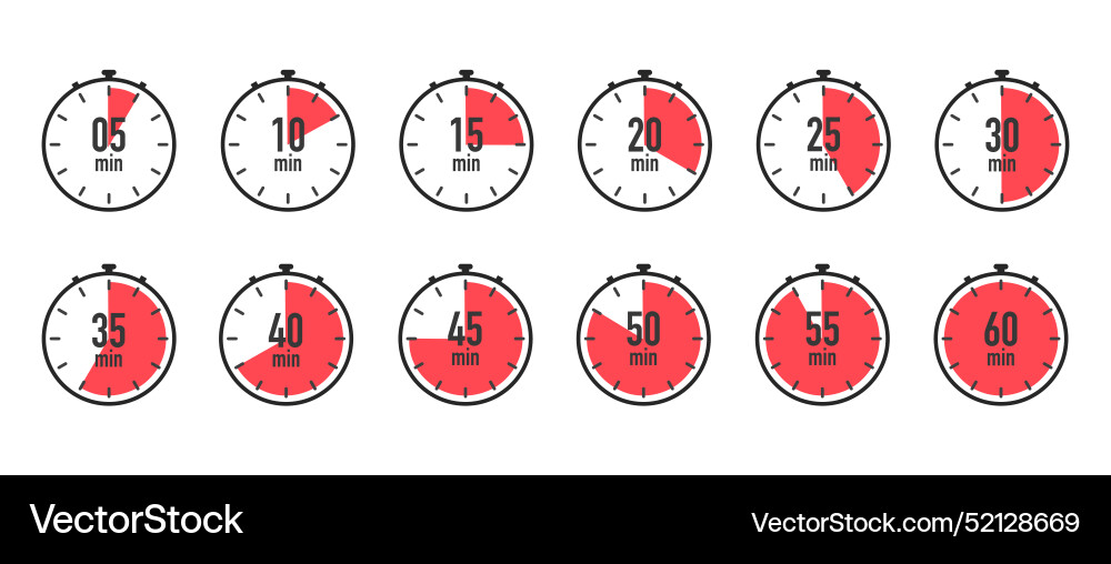 Timer stopwatch icons clock with different Vector Image