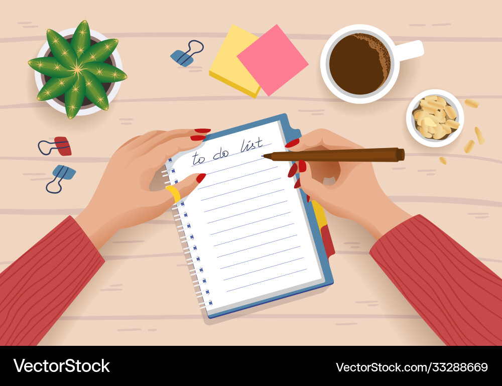 To do list top view cartoon character planning Vector Image