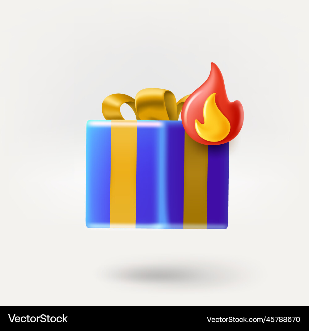 Gift box icon with bonfire 3d isolated Royalty Free Vector