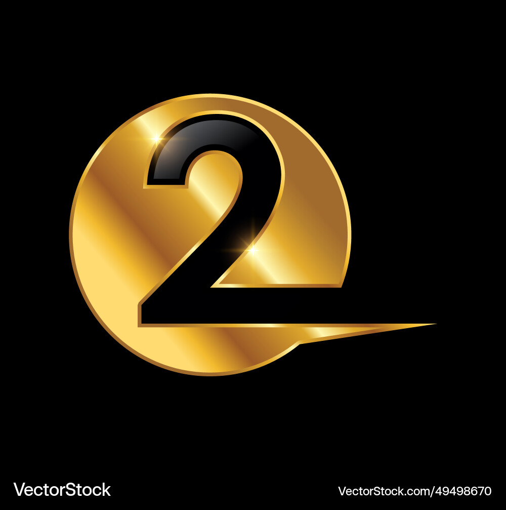 Golden number two logo icon Royalty Free Vector Image