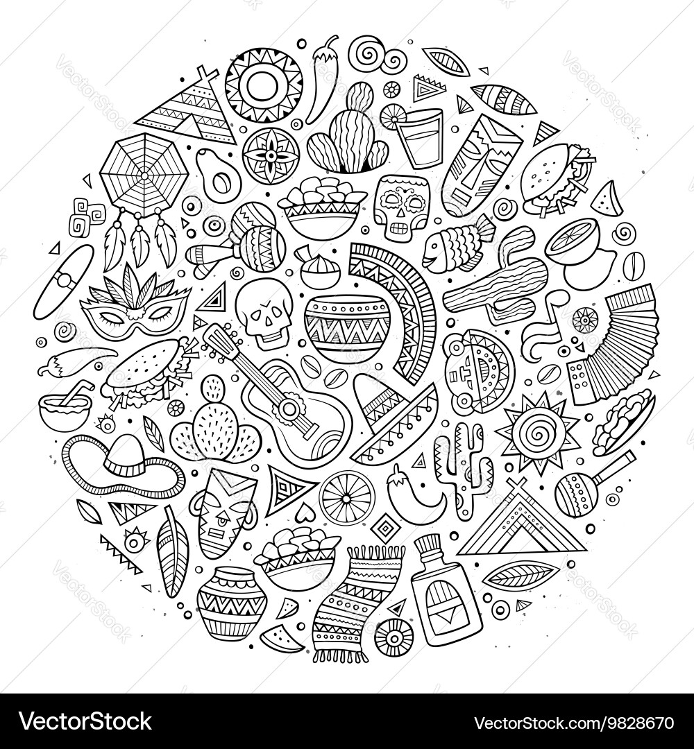 Line art hand drawn doodle cartoon set Royalty Free Vector