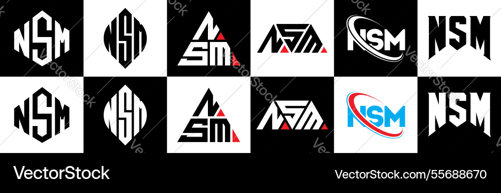 Nsm letter logo design in six style polygon Vector Image