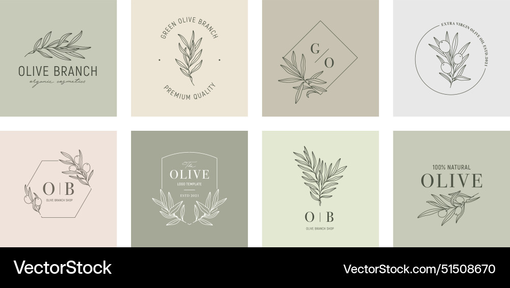 Olive label templates set with branches Royalty Free Vector