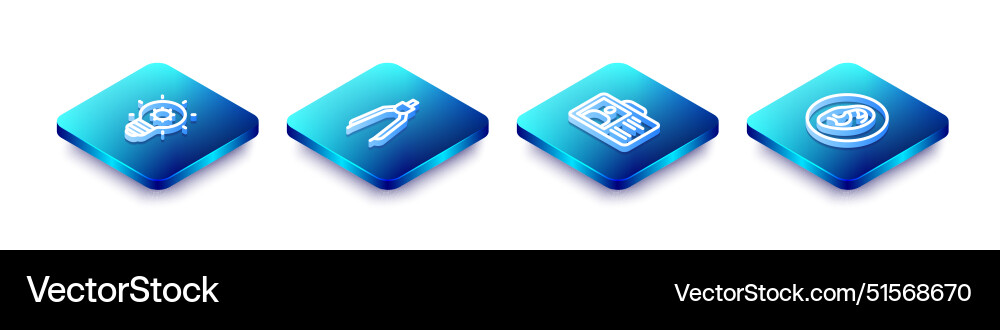 Set isometric line light bulb drawing compass Vector Image