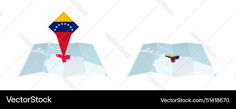 Two versions of an venezuela folded map one with Vector Image