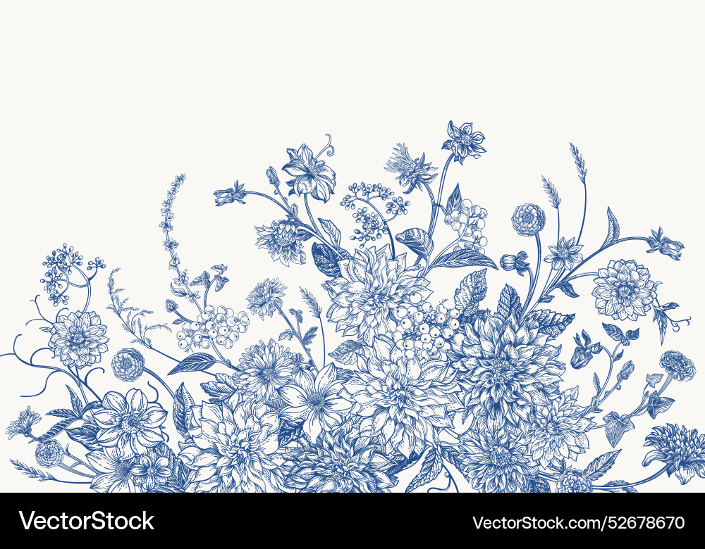 Vintage Floral Engraving Card Royalty Free Vector Image