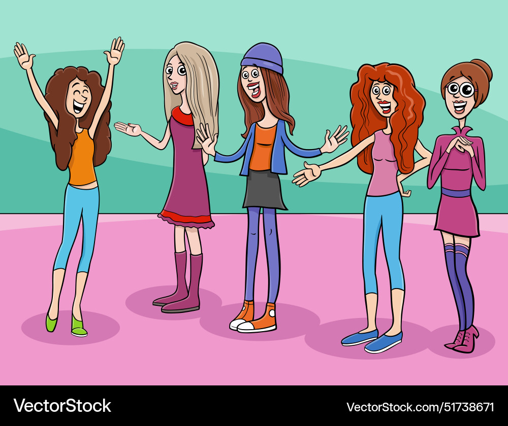 Cartoon young women comic characters group Vector Image