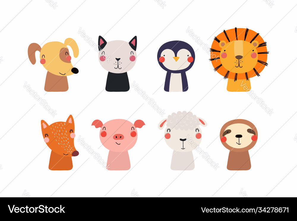 Cute little animals set Royalty Free Vector Image