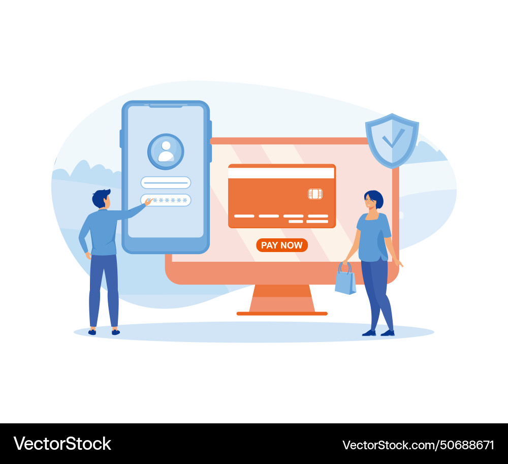 Online payment and wallet cashless pay flat modern