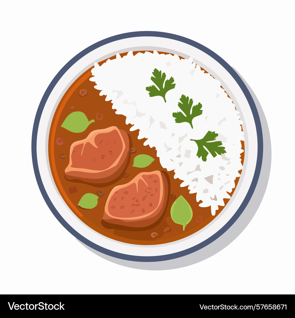 Overhead view of aromatic curry with rice Vector Image